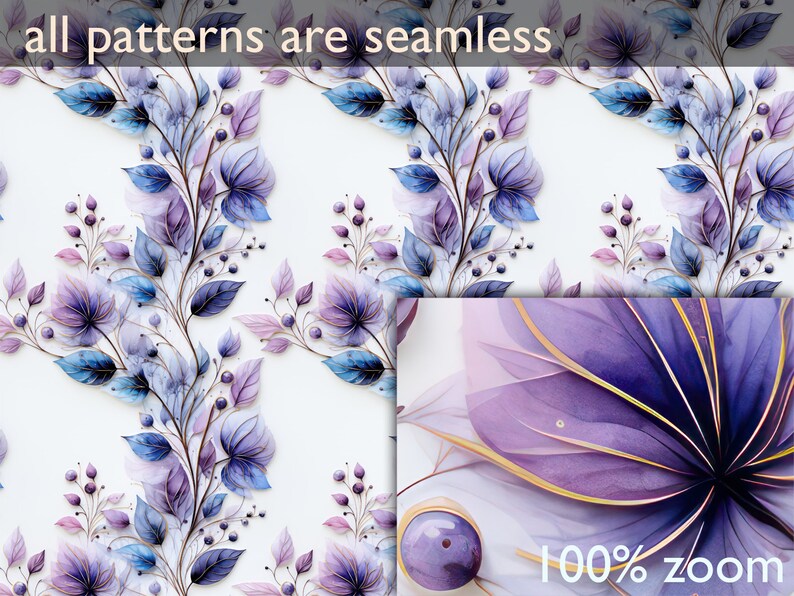 Purple Floral Digital Paper: Seamless Botanical Backgrounds (20 JPG) - Etsy