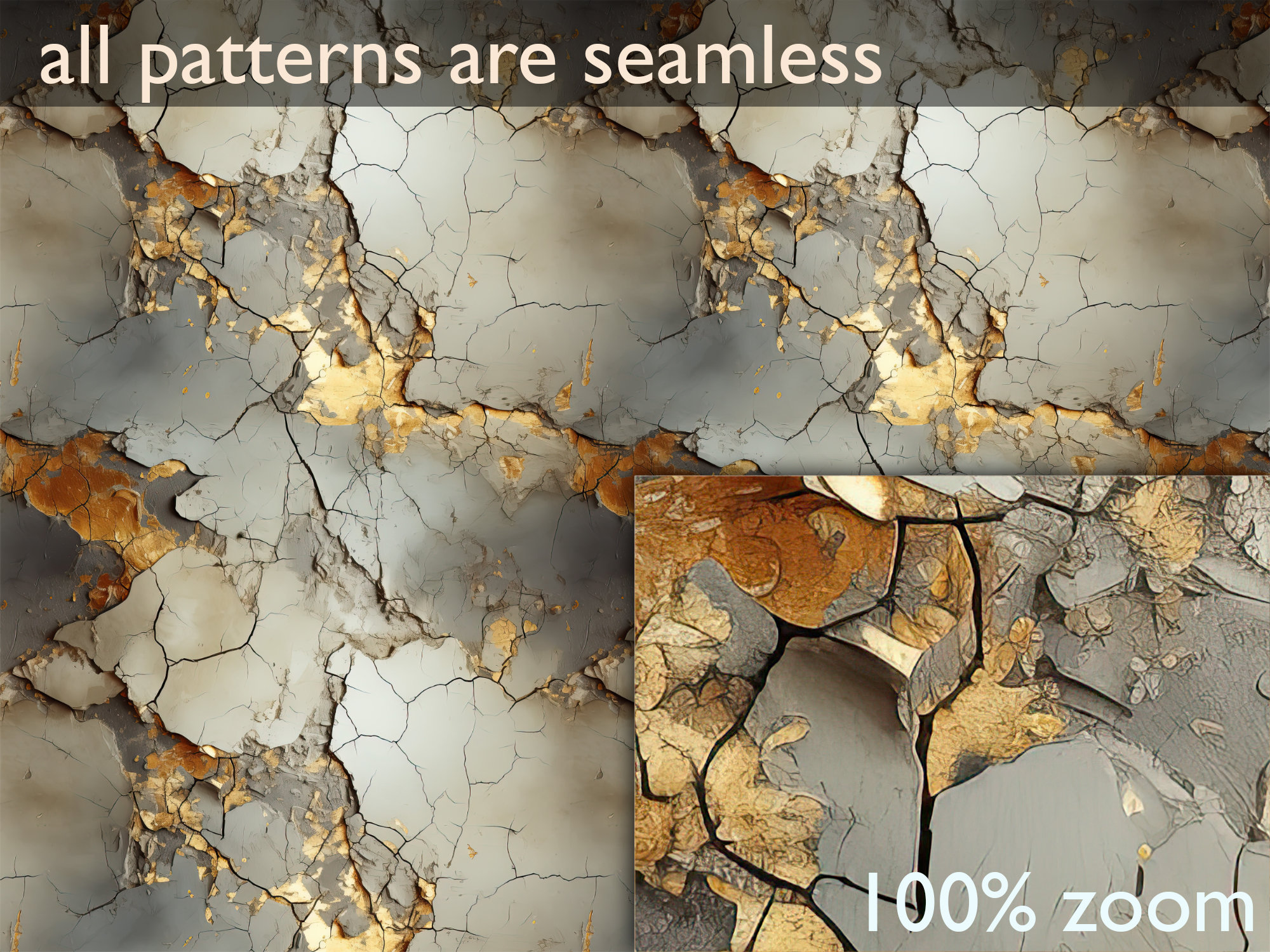 18 Seamless Cracked Wall With Gold Background, Seamless Pattern, Paint ...
