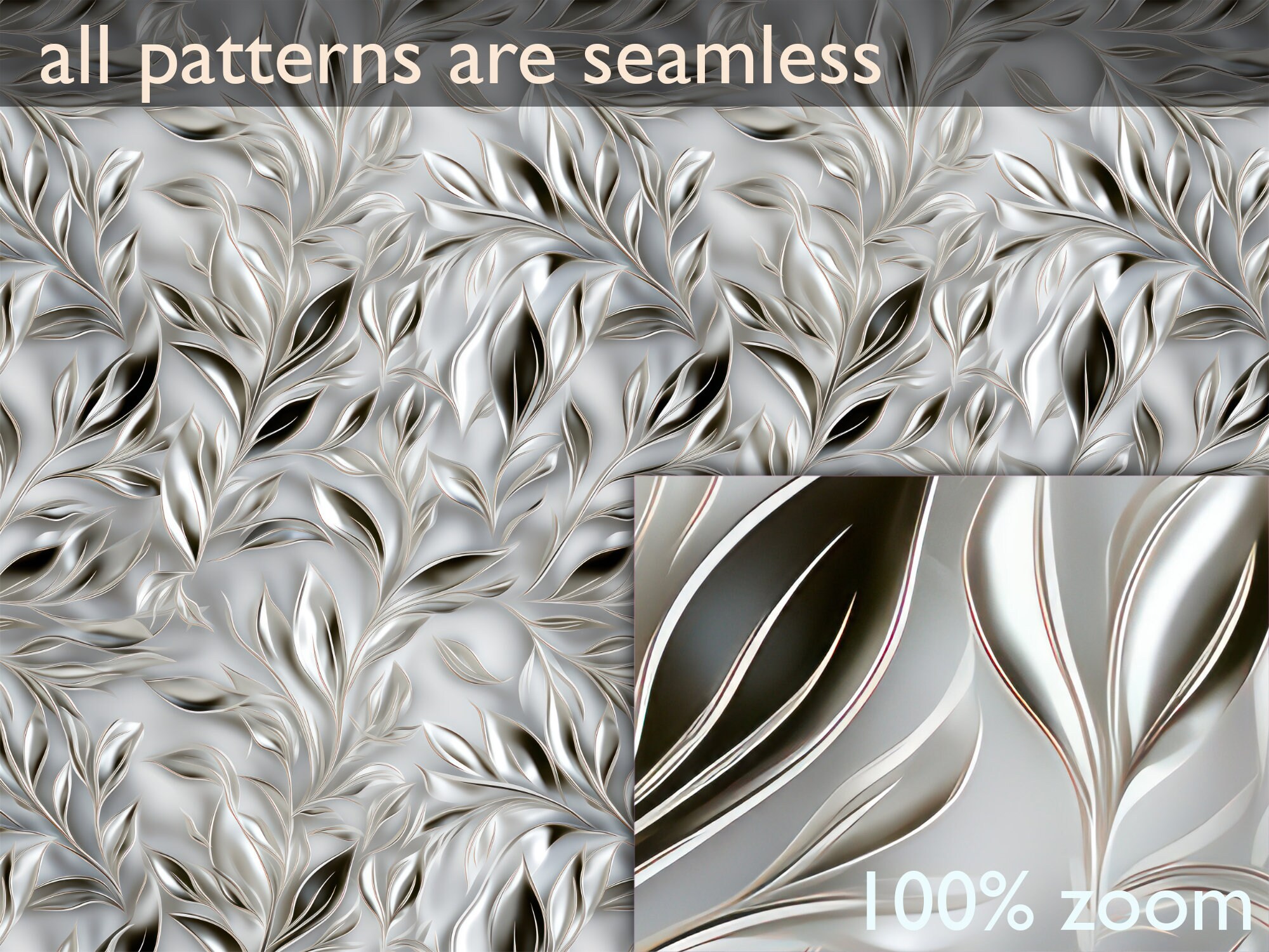 20 Seamless Silver Shimmering Leaves Backgrounds, Decorative Leaves ...