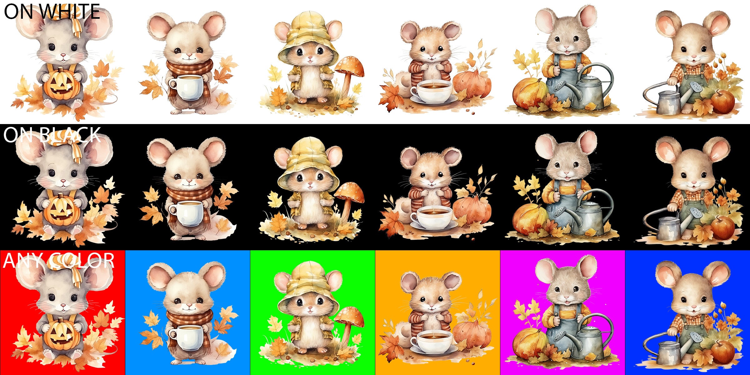 12 Autumn Mice Clipart Transparent Mouse With Halloween - Etsy