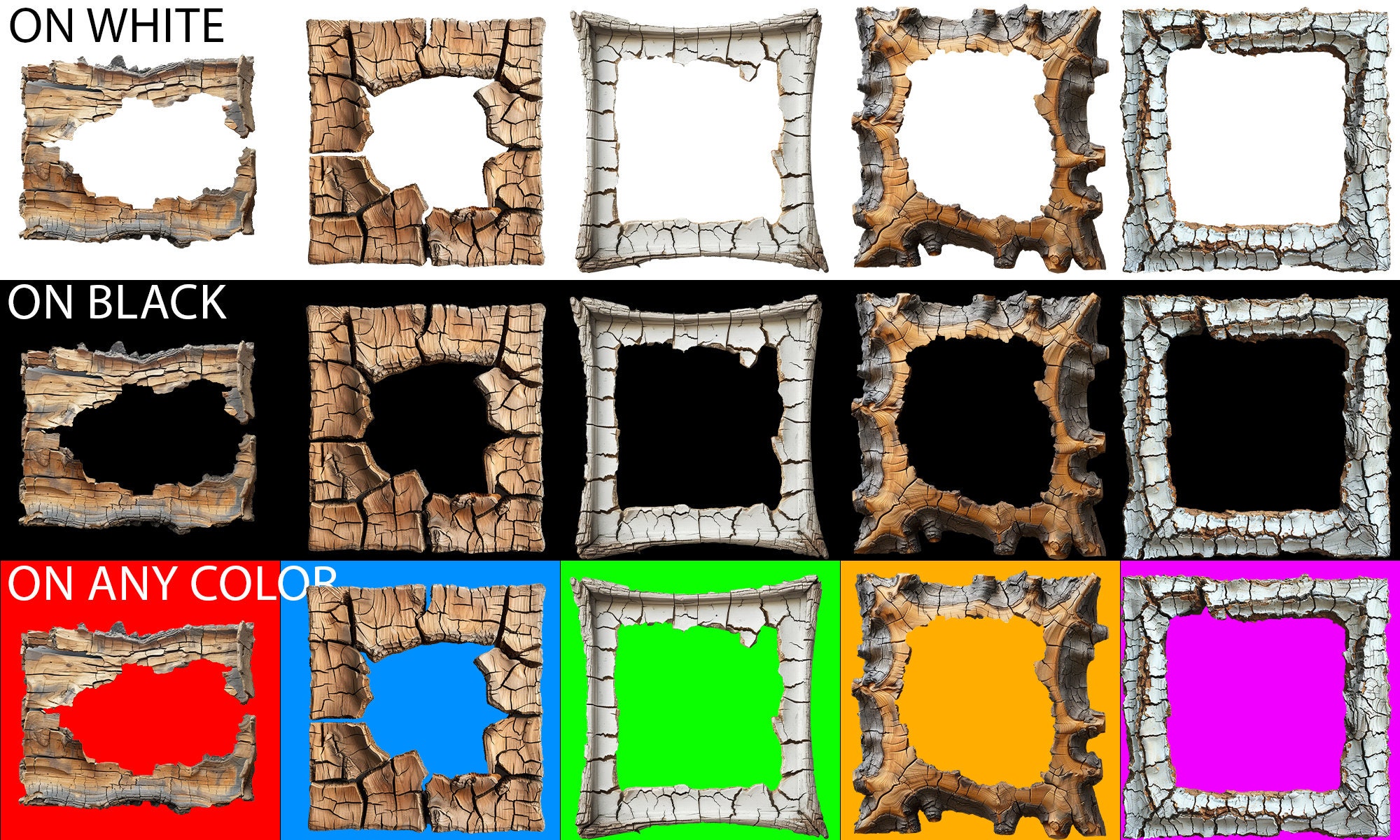 Vintage Cracked Wooden Frames Clipart: Grunge PNG Set (digital Download ...