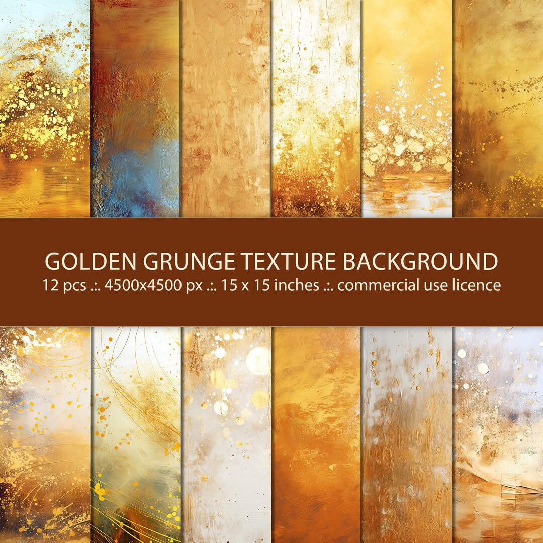 12 Golden Grunge Texture Background, Digital Paper, Decorative Splashy ...
