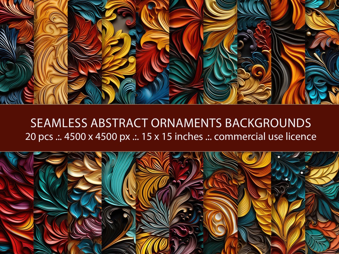 20 Seamless Abstract Ornamental Texture Backgrounds, Floral Embossed ...