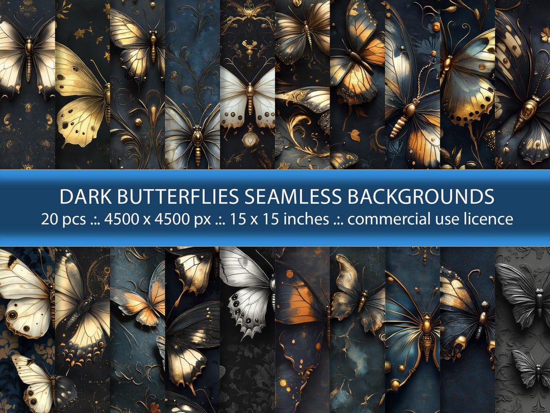 20 Gothic Butterfly & Luna Moth Seamless Digital Backgrounds Dark ...