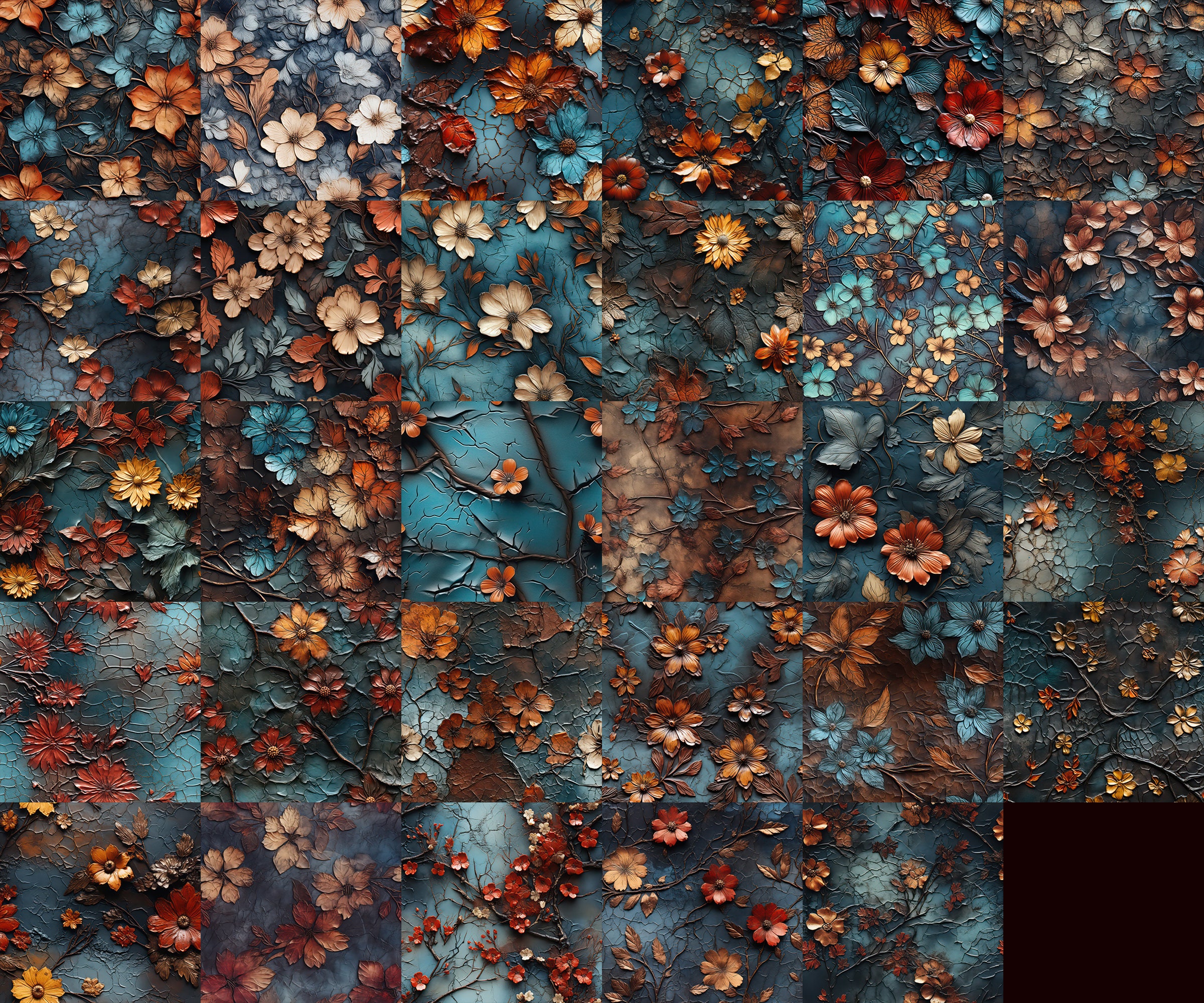 29 Seamless Decorative Vintage Leather Flowers, Seamless Floral Pattern ...