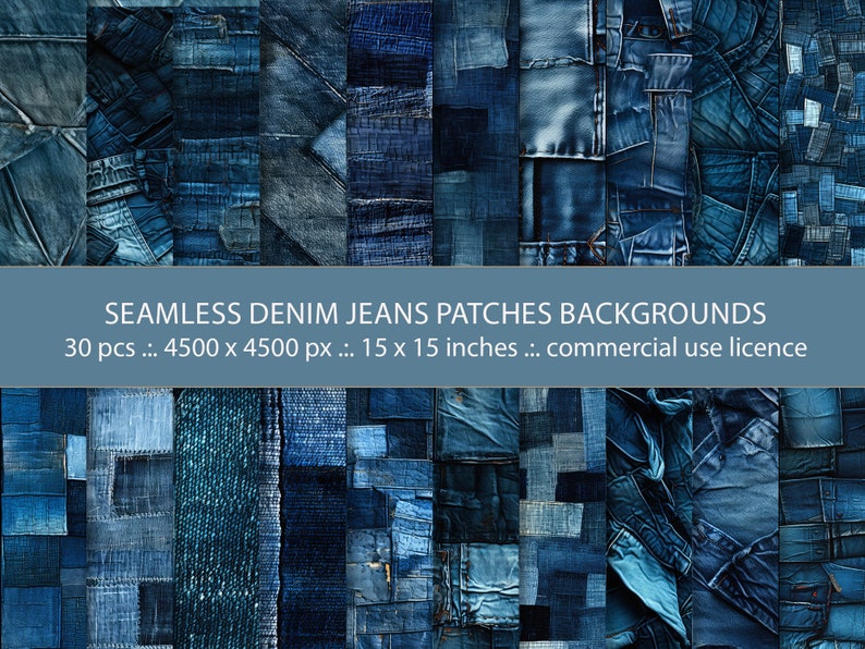 Denim Dreams: Set of 30 Seamless JPG Files Digital Papers, Unique Patterns for Graphic Designs ...