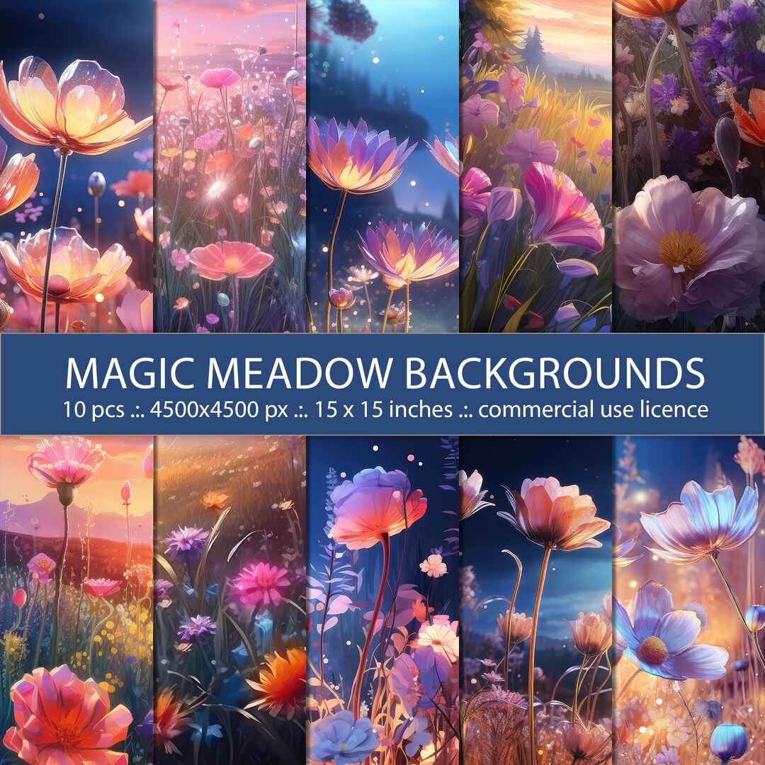 Enchanting Night Meadow Digital Backgrounds - Magical Flower Glowing ...