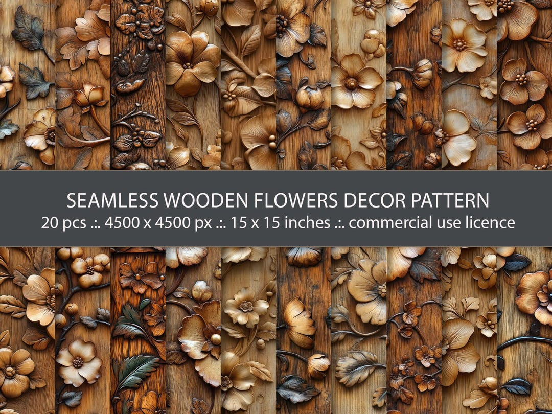 20 Seamless Decorative Wooden Flowers Backgrounds, Artistic Floral ...