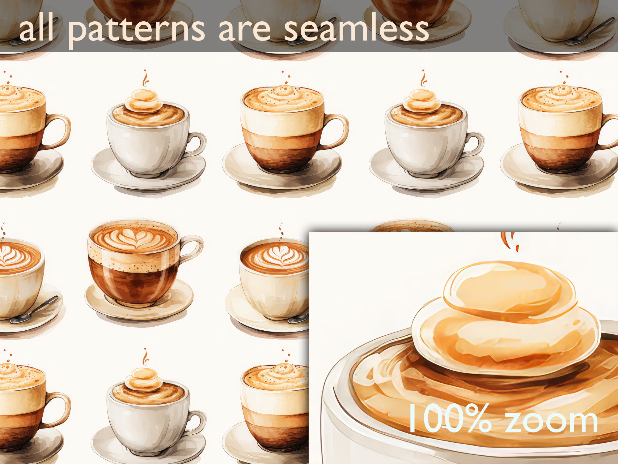 20 Watercolor Coffee Seamless Textures Coffee Cup Backgrounds Autumn ...