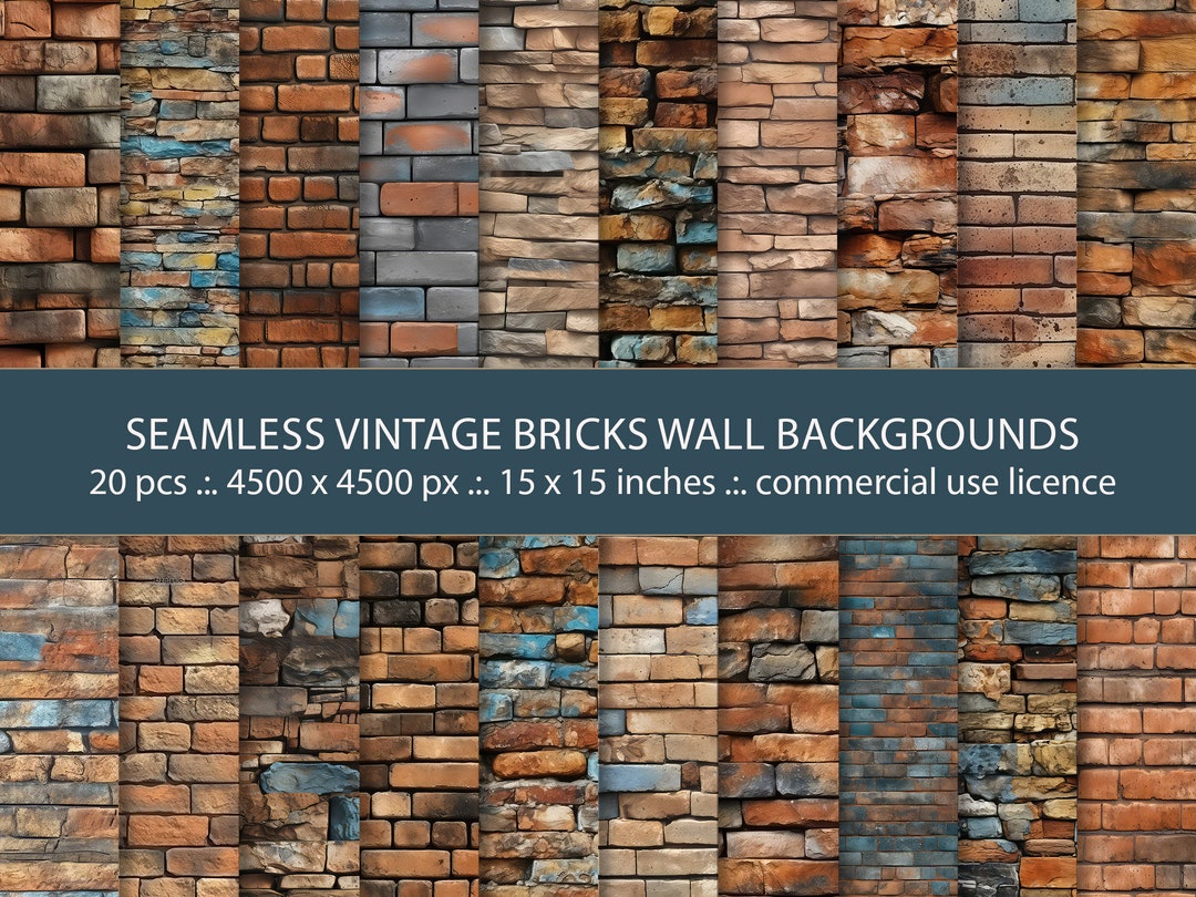 20 Seamless Vintage Bricks Wall Backgrounds, Realistic Textures ...