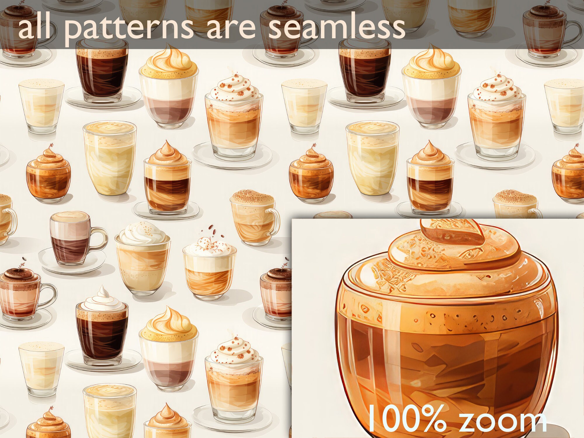 20 Watercolor Coffee Seamless Textures Coffee Cup Backgrounds Autumn ...