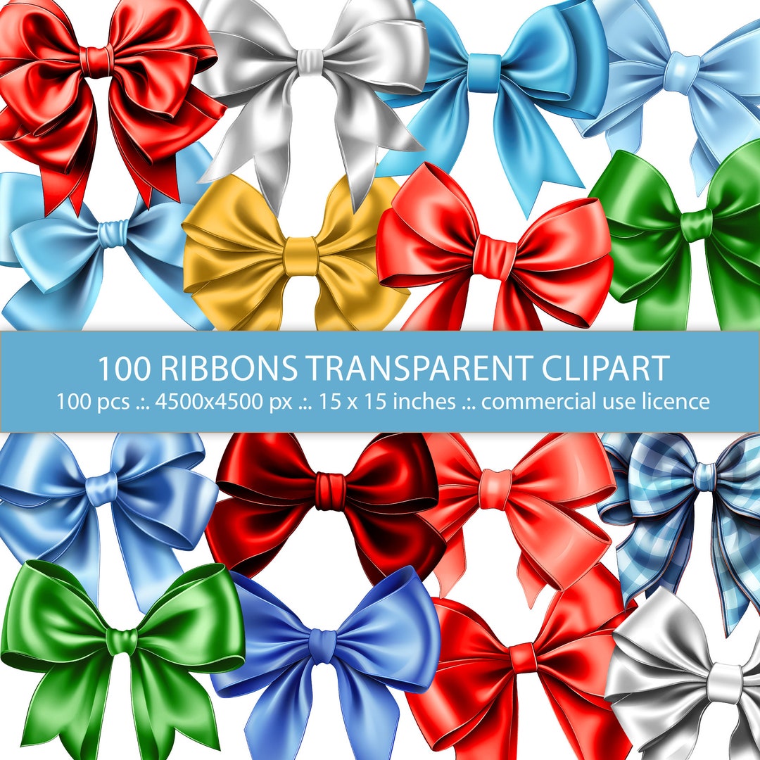Charming Bow Ribbon Clipart Bundle - 100 Pngs in Gold, Silver, Red ...