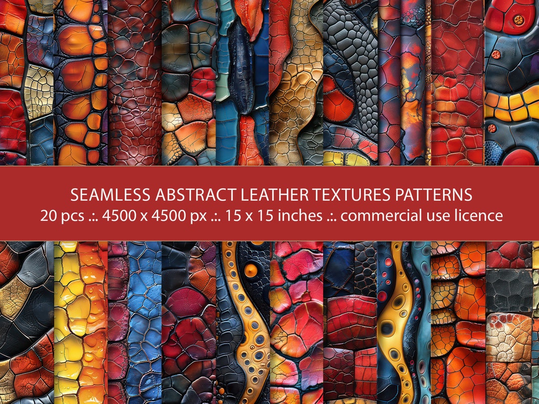 20 Seamless Abstract Leather Texture Patterns, Custom Embossed Leather ...