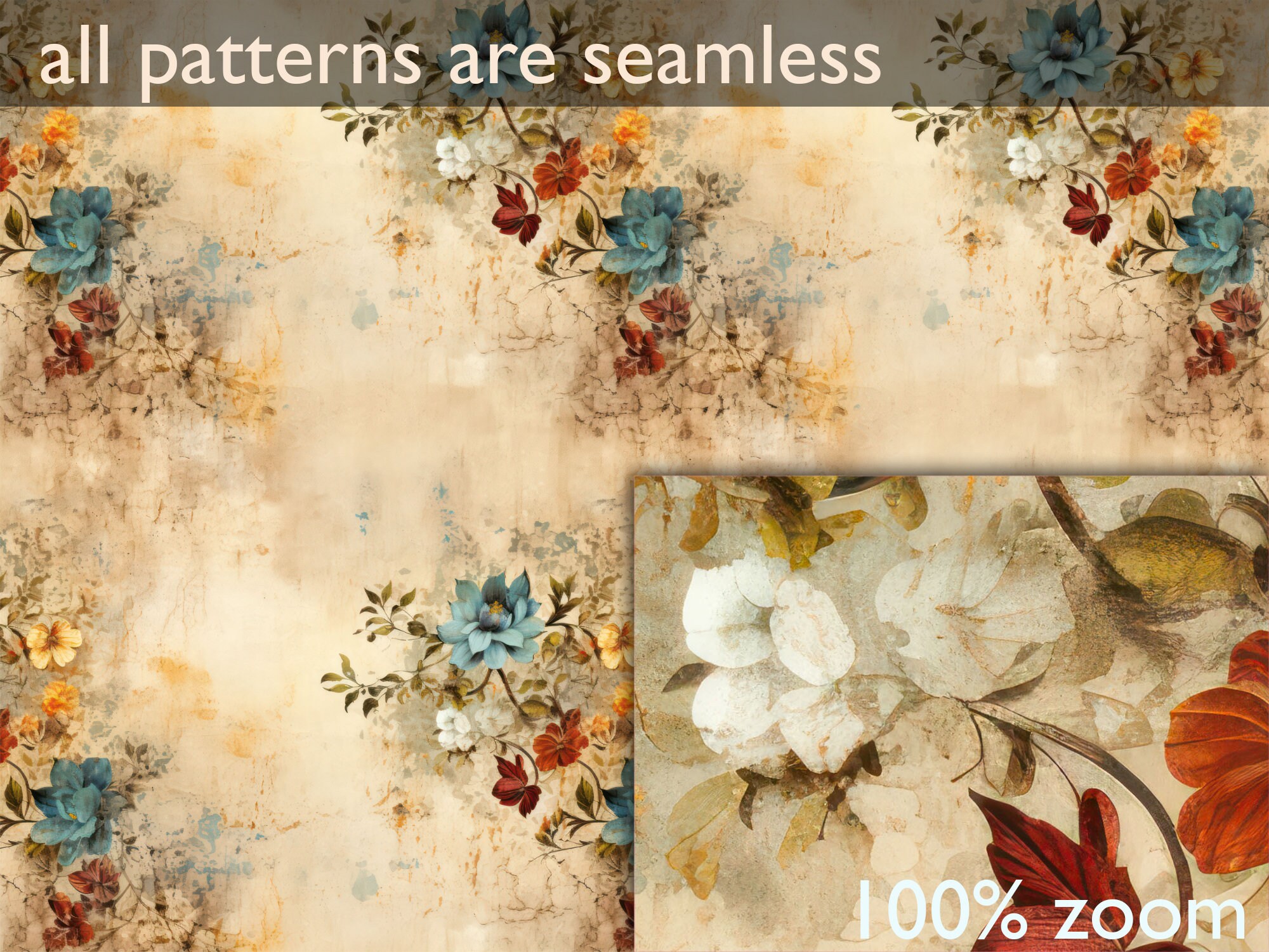 20 Seamless Vintage Flower Scrapbook Paper Backgrounds, Seamless ...