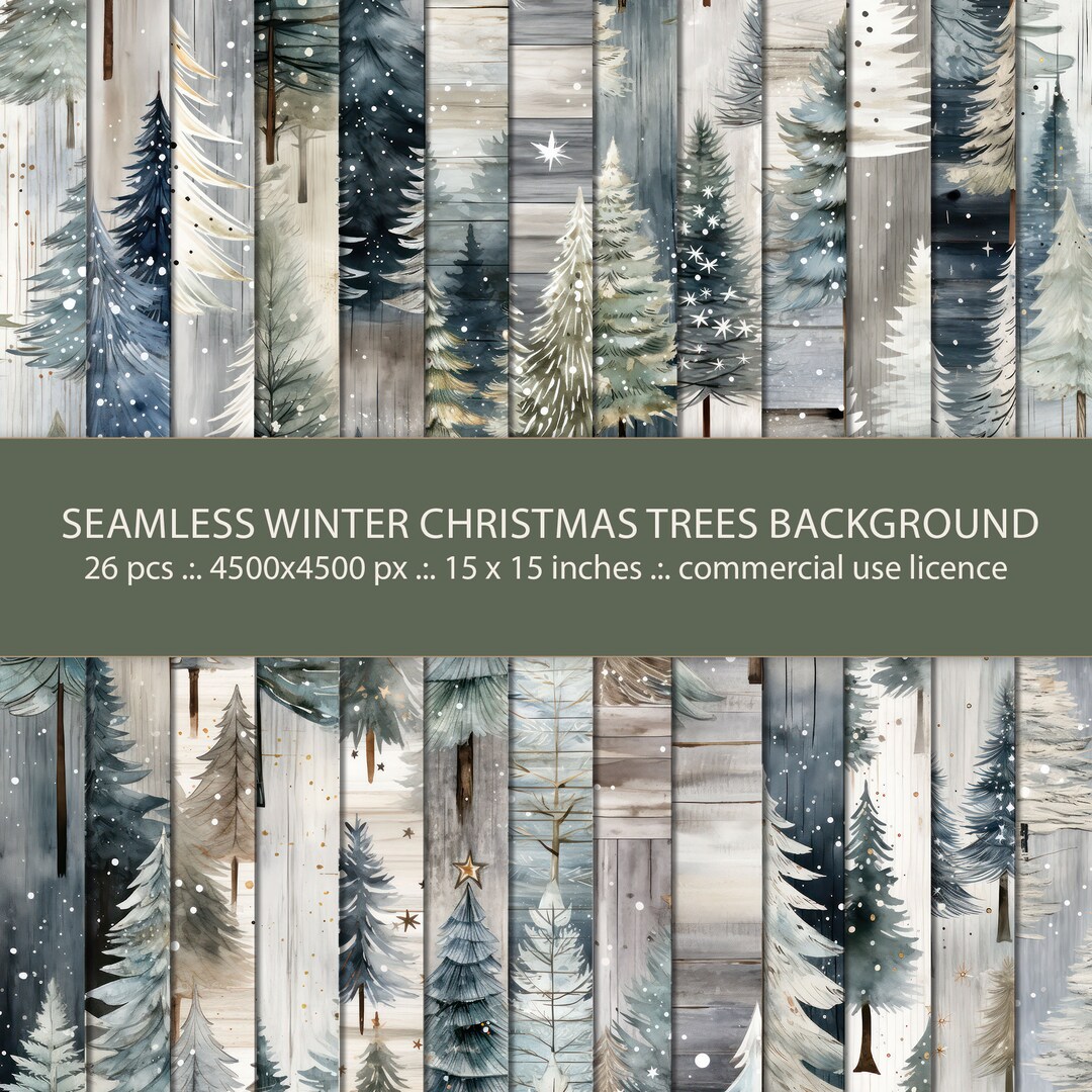 26 Seamless Winter Christmas Backgrounds With Trees, Seamless Pattern ...