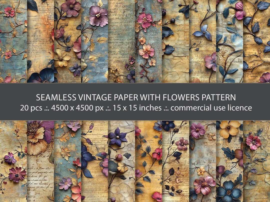 20 Seamless Vintage Flower Scrapbook Paper Backgrounds, Seamless ...