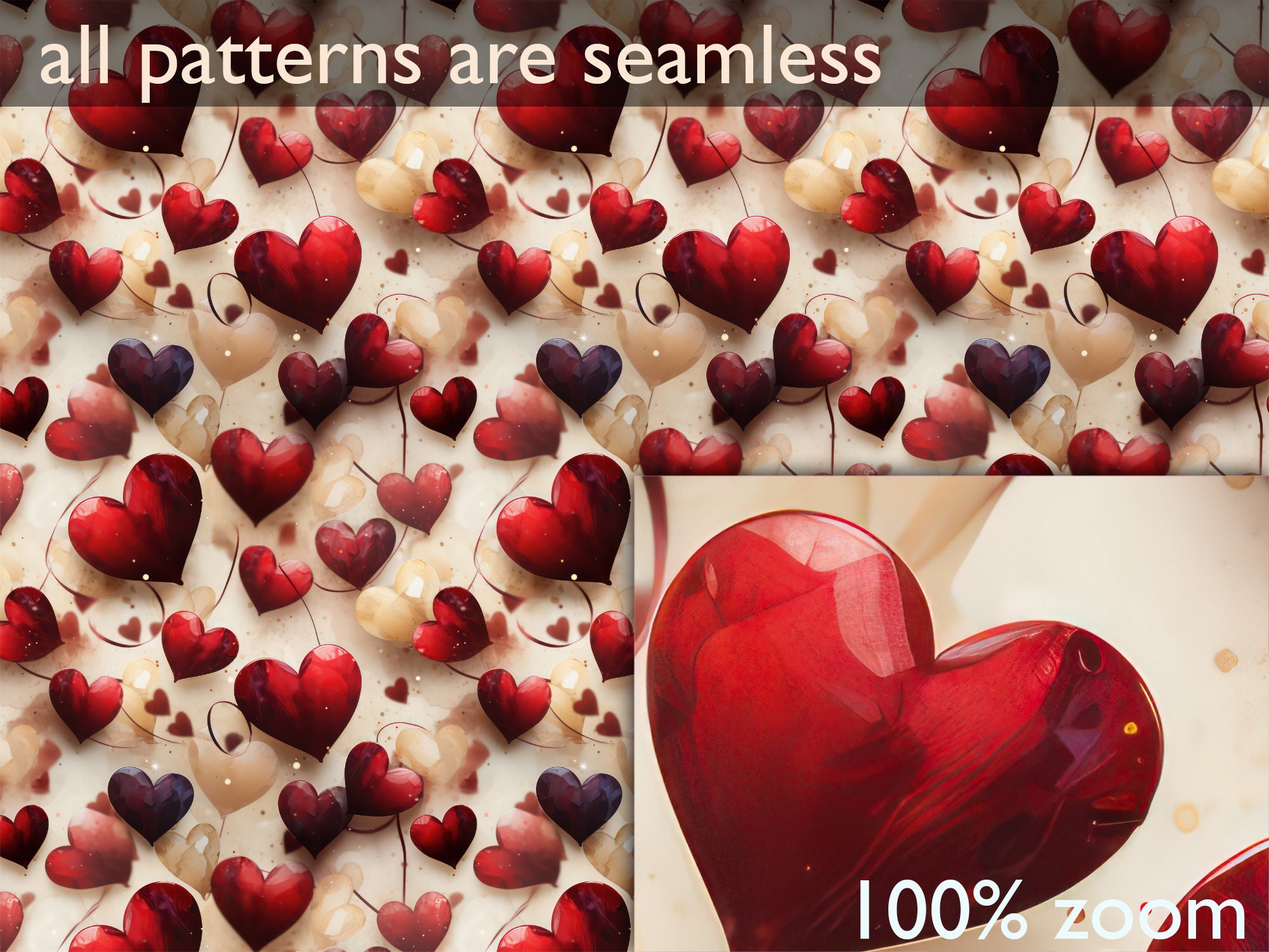 18 Seamless Vintage Hearts Pattern Backgrounds, Digital Paper for ...