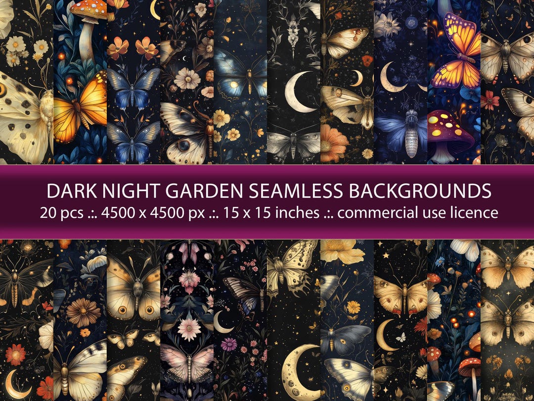 20 Seamless Dark Garden Backgrounds With Moths, Moons & Gothic Themes ...