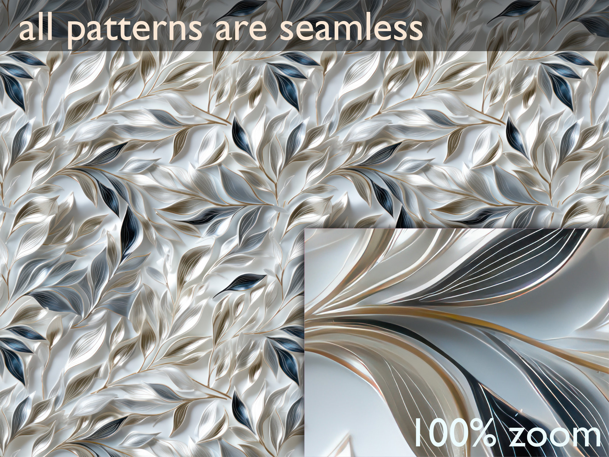 20 Seamless Silver Shimmering Leaves Backgrounds, Decorative Leaves ...