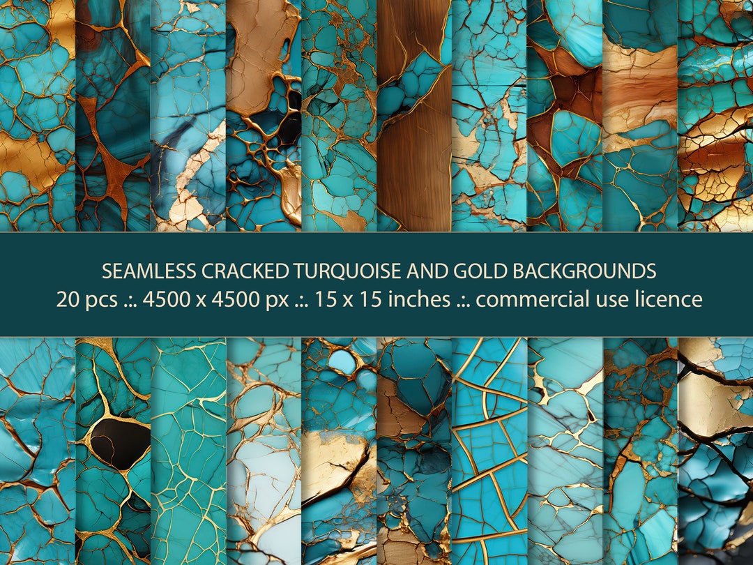 Turquoise and Gold Cracked Backgrounds: 20 Seamless Digital Papers ...