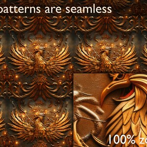 Seamless Embossed Leather Phoenix Backgrounds, 20 Jpgs, Brown Leather ...
