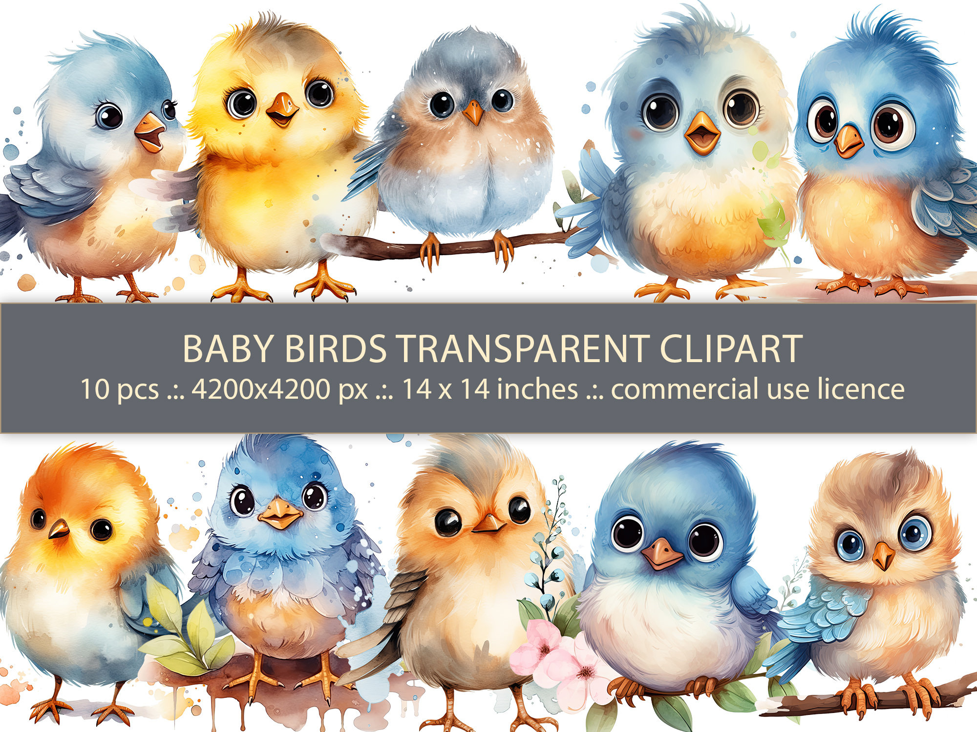 Watercolor Little Baby Birds Clipart Collection PNG Format Instant ...