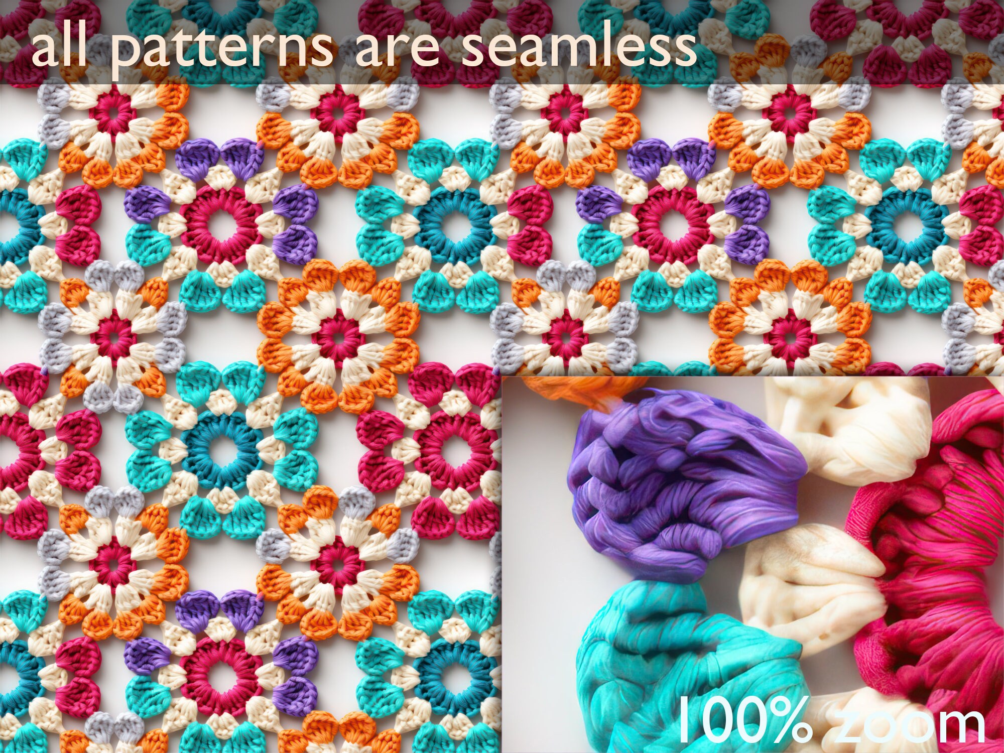 20 Seamless Rainbow Crochet Flowers Backgrounds, Decorative Backgrounds ...