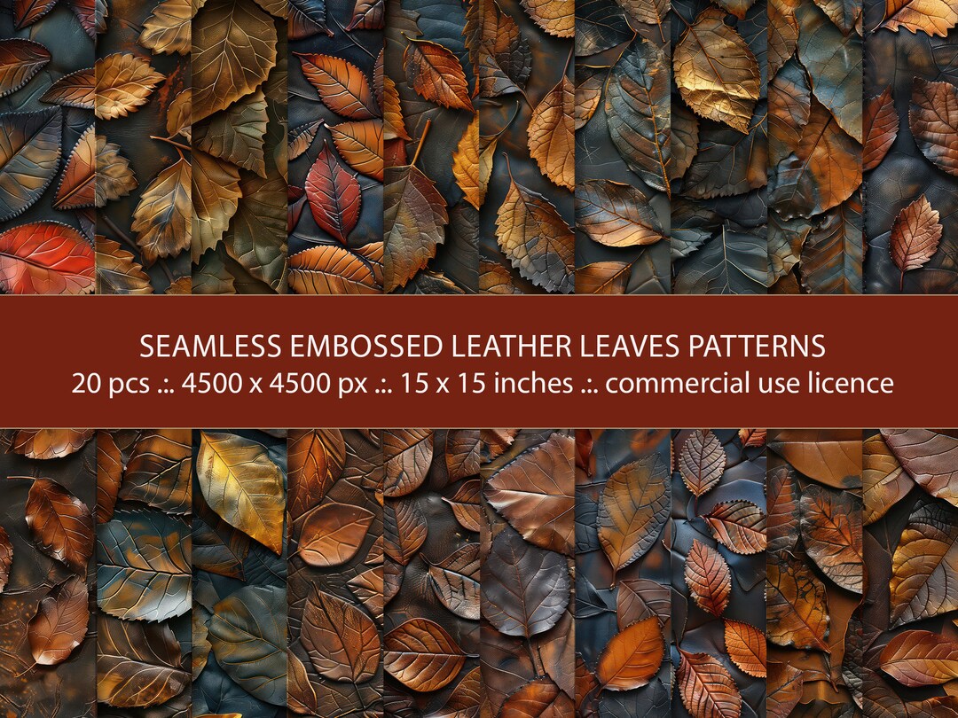 20 Seamless Embossed Leather Leaves Patterns,vintage Ornamental ...