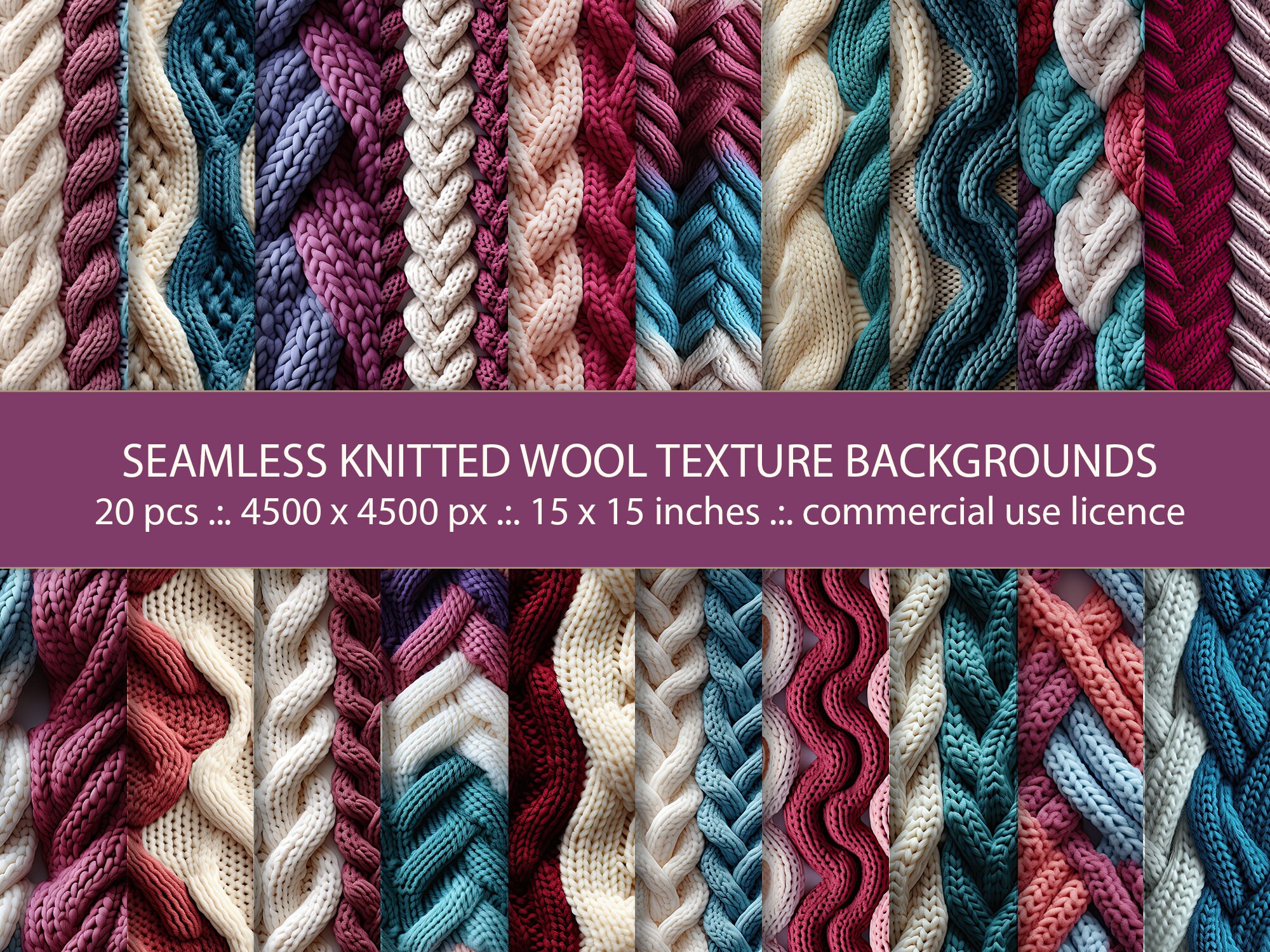 20 Seamless Knitted Wool Texture Backgrounds, Knit Digital Paper Pack ...