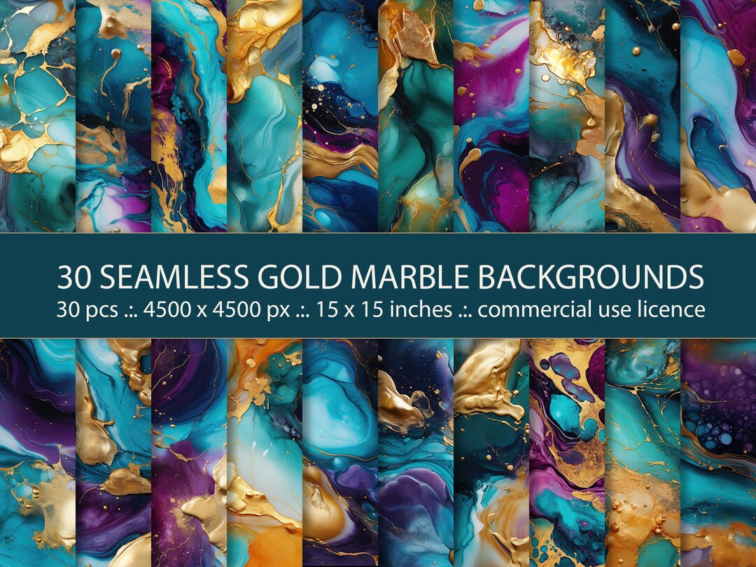 30 Seamless Elegant Blue Purple Marble Agate Digital Papers With Gold ...