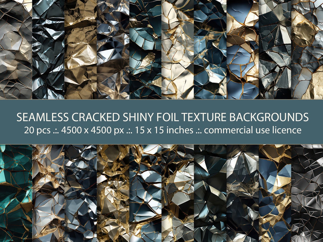 20 Seamless Cracked Shiny Foil Texture Background, Silver Rock Digital ...
