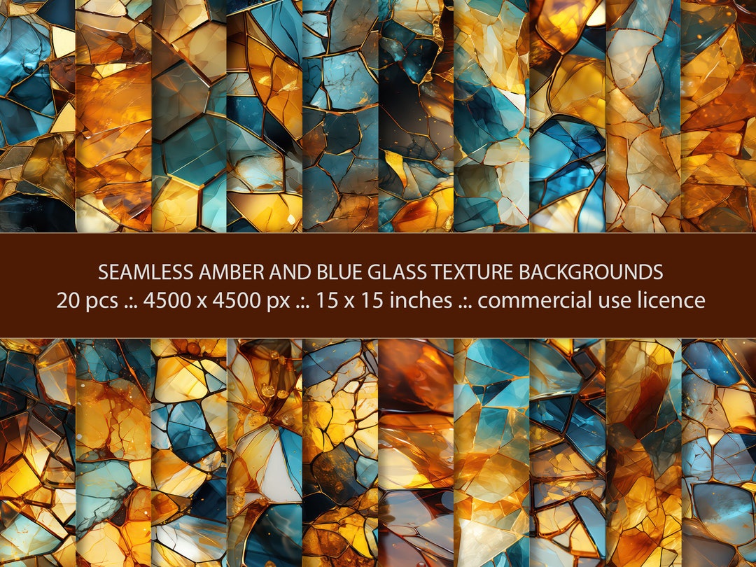 20 Seamless Amber and Blue Glass Texture Backgrounds, Abstract Cracked ...