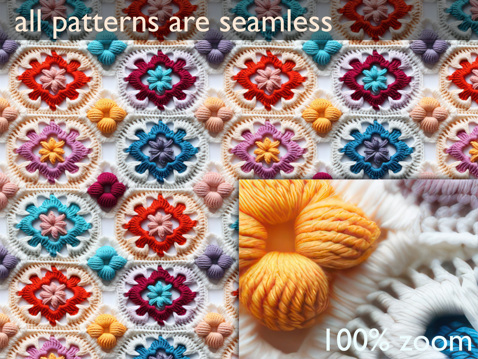 20 Seamless Rainbow Crochet Flowers Backgrounds, Decorative Backgrounds ...