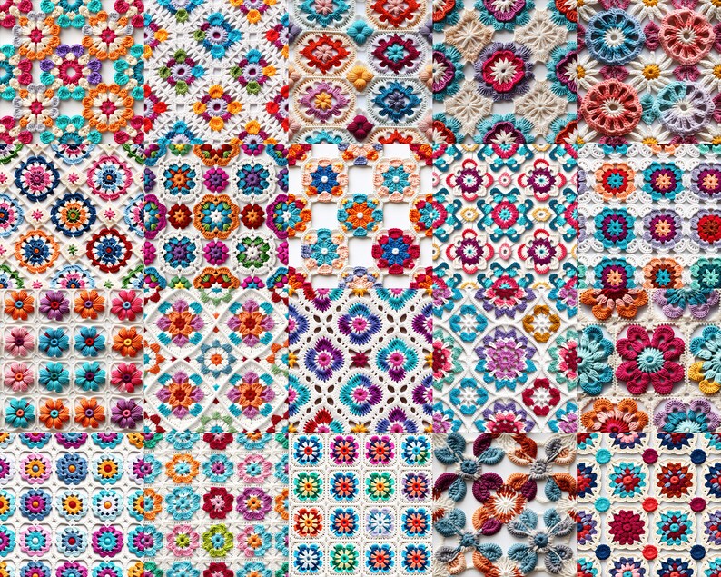 20 Seamless Rainbow Crochet Flowers Backgrounds, Decorative Backgrounds ...