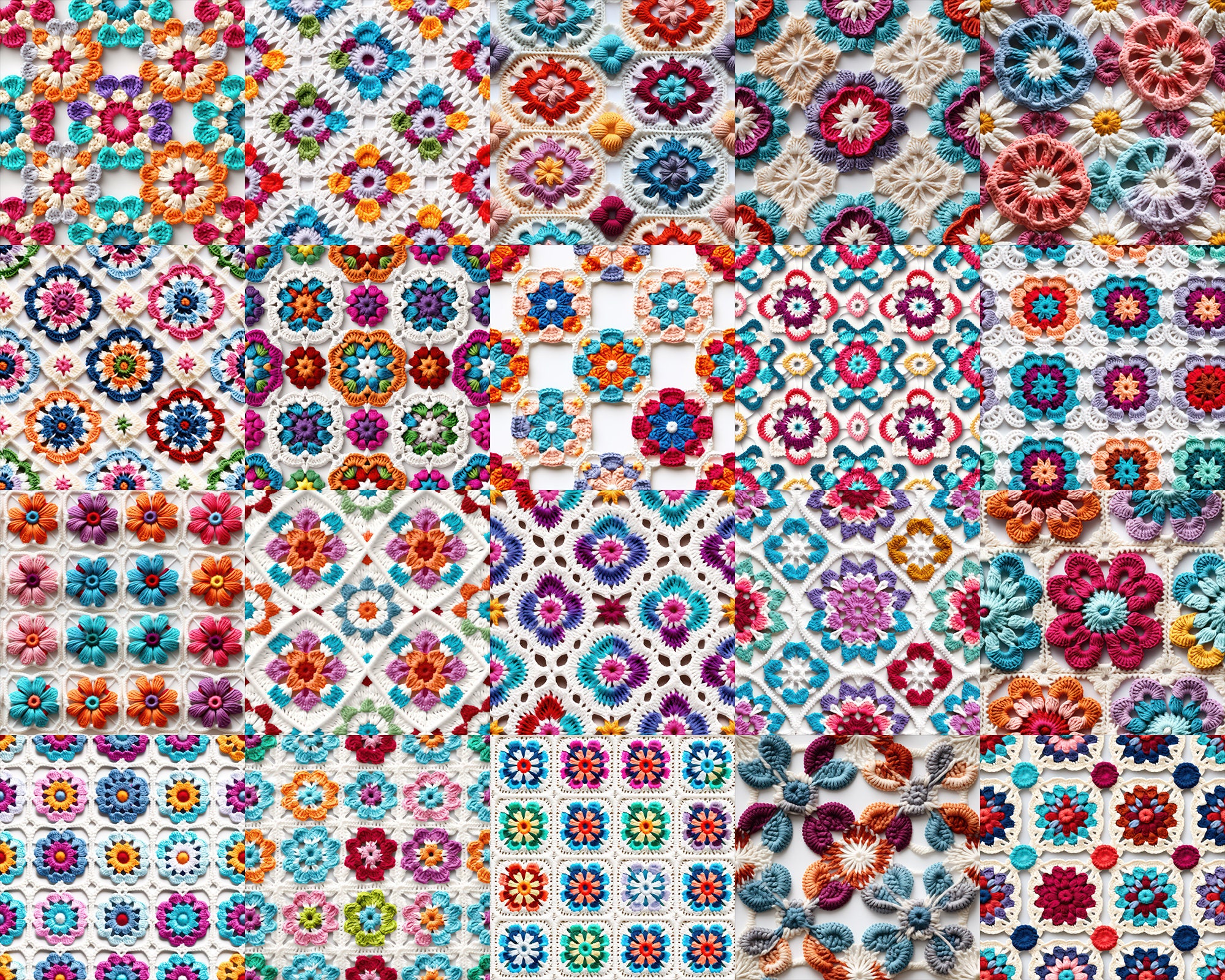 20 Seamless Rainbow Crochet Flowers Backgrounds, Decorative Backgrounds ...