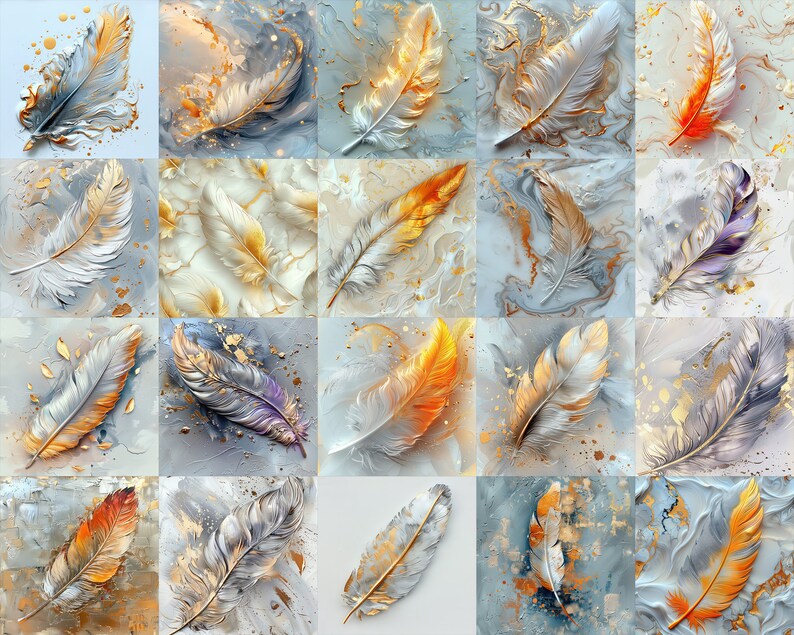 20 Seamless Decorative Abstract Feather Backgrounds, Graphic Design ...