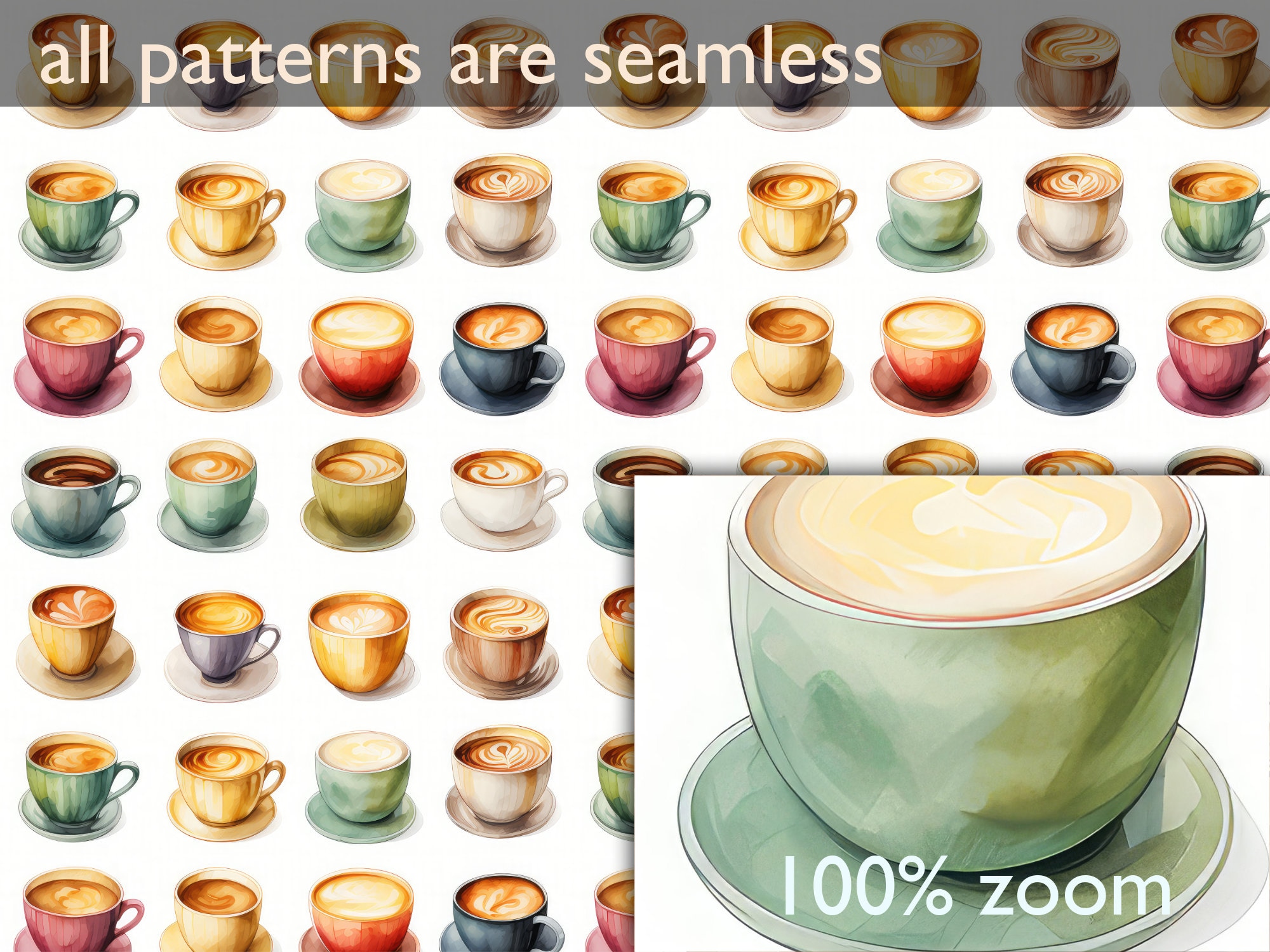 20 Watercolor Coffee Seamless Textures Coffee Cup Backgrounds Autumn ...