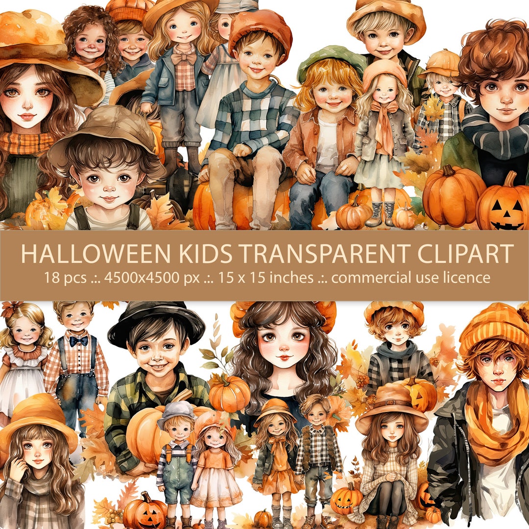 Halloween Kids Clipart - Trick or Treat Watercolor Transparent PNG ...