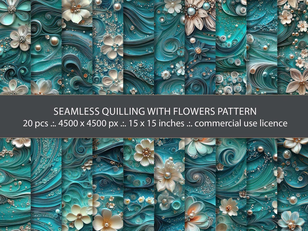 20 Seamless Decorative Embossed Flowers With Jewelry and Pearls Pattern ...