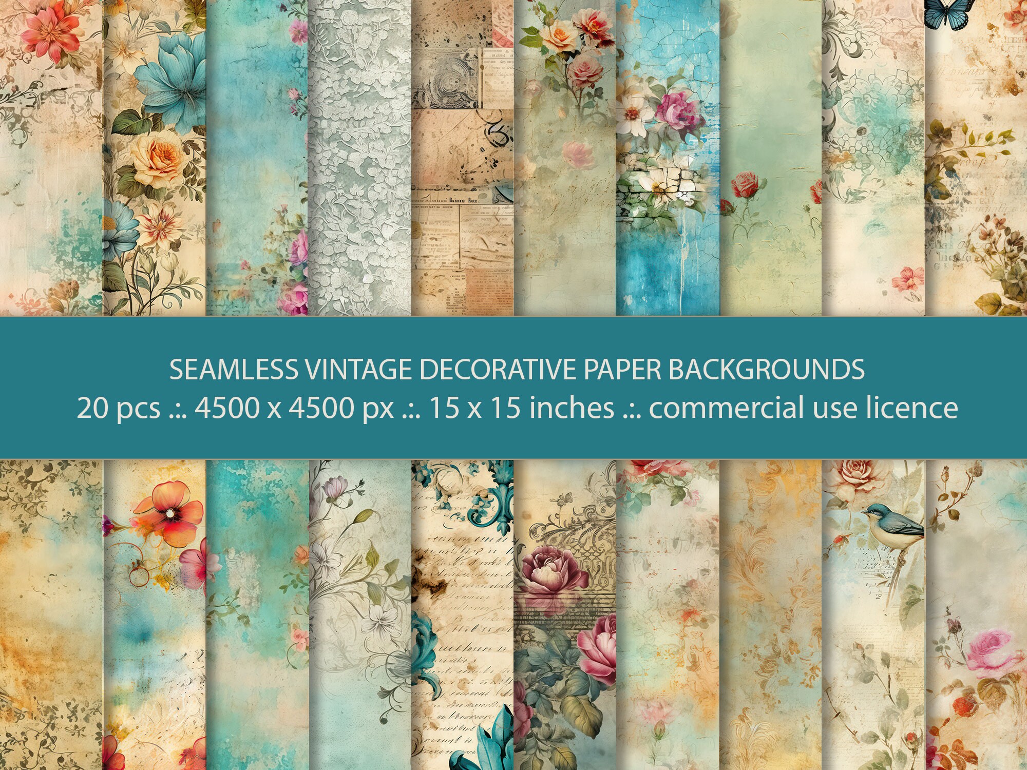 20 Seamless Vintage Decorative Paper Backgrounds, Seamless Pattern ...