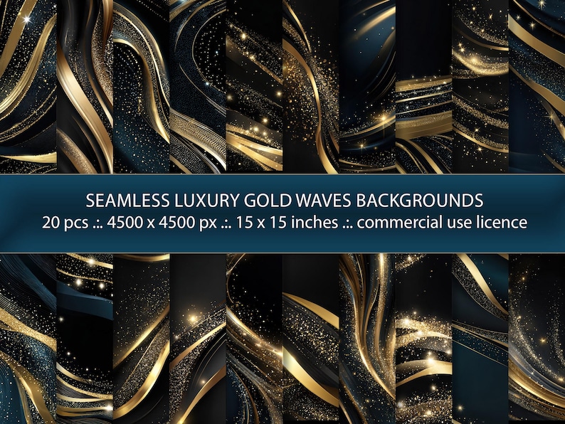 Seamless Luxury Gold Wave Backgrounds - 20 Digital Papers, 15 Inch JPG ...