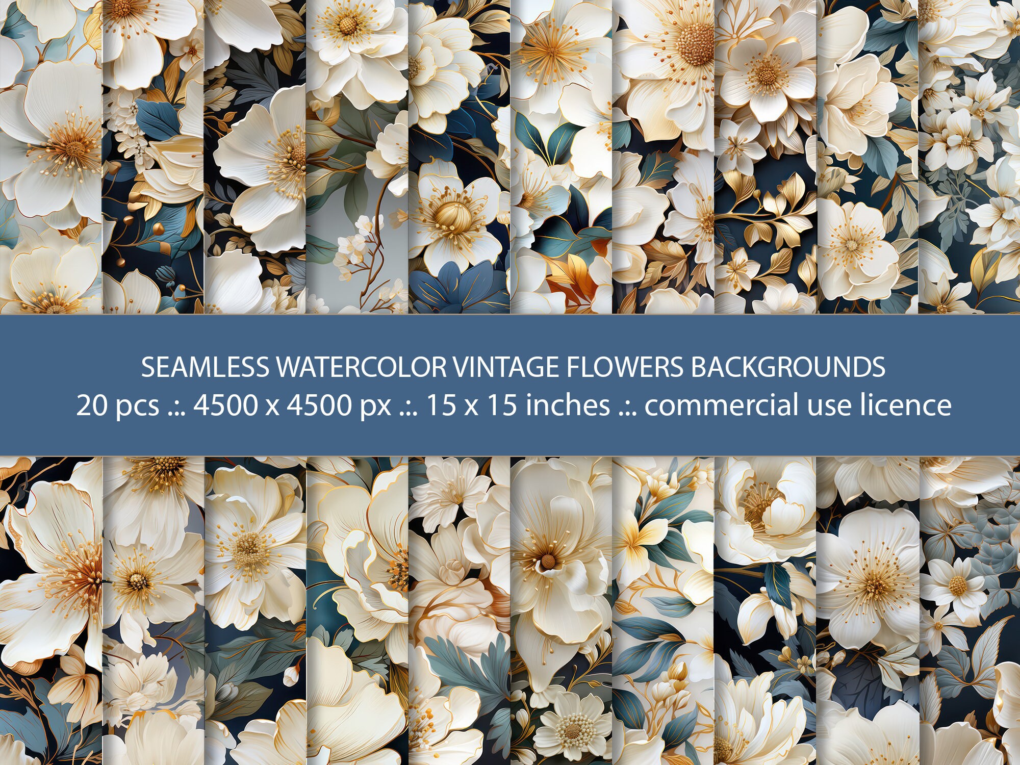 20 Seamless 3D Flowers Paper Art Backgrounds Repeating Patterns Instant ...