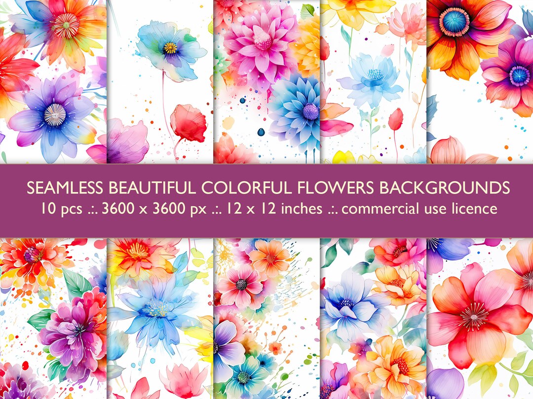 Watercolor Flowers, Floral Digital Paper, Seamless Pattern, Digital ...