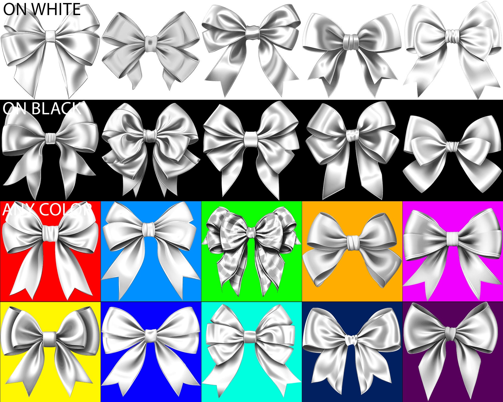 Ribbon Bow Clipart Bundle – Gold, Silver, Red, Green, Blue (100 Pngs ...