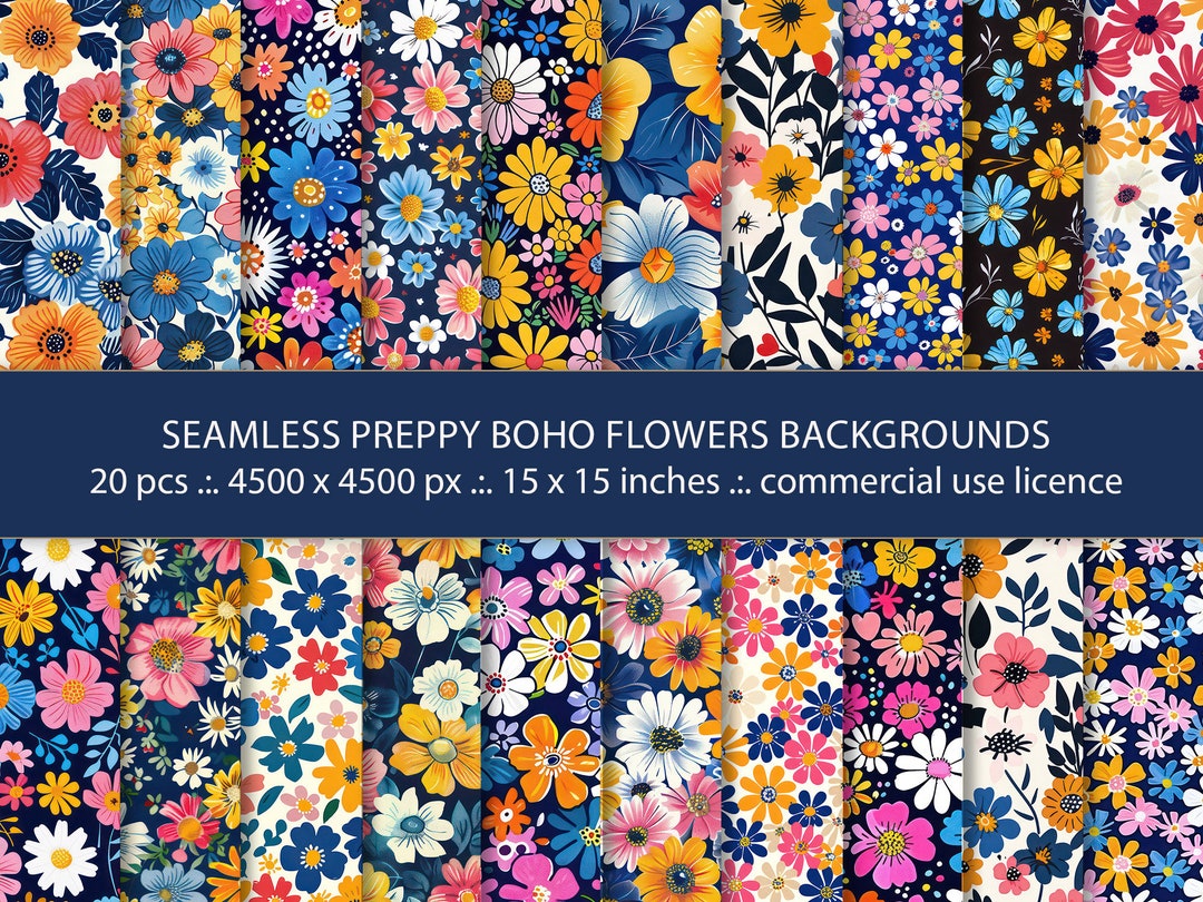20 Seamless Preppy Boho Flowers Backgrounds,preppy Floral Seamless ...