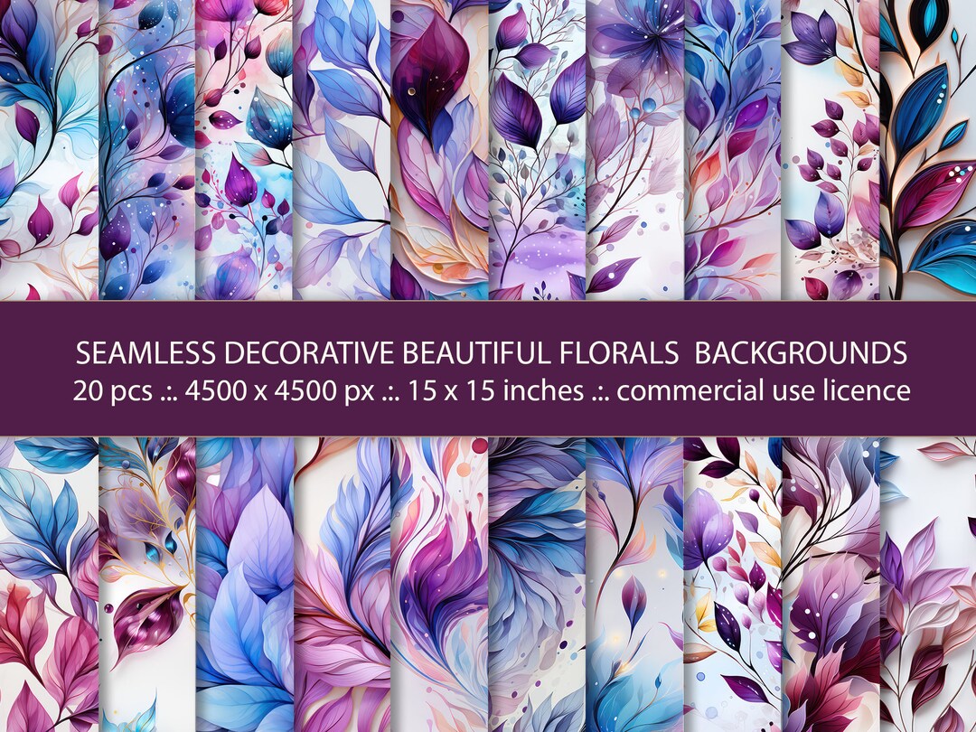 Purple Floral Digital Paper: Seamless Abstract Flower Backgrounds (20 ...