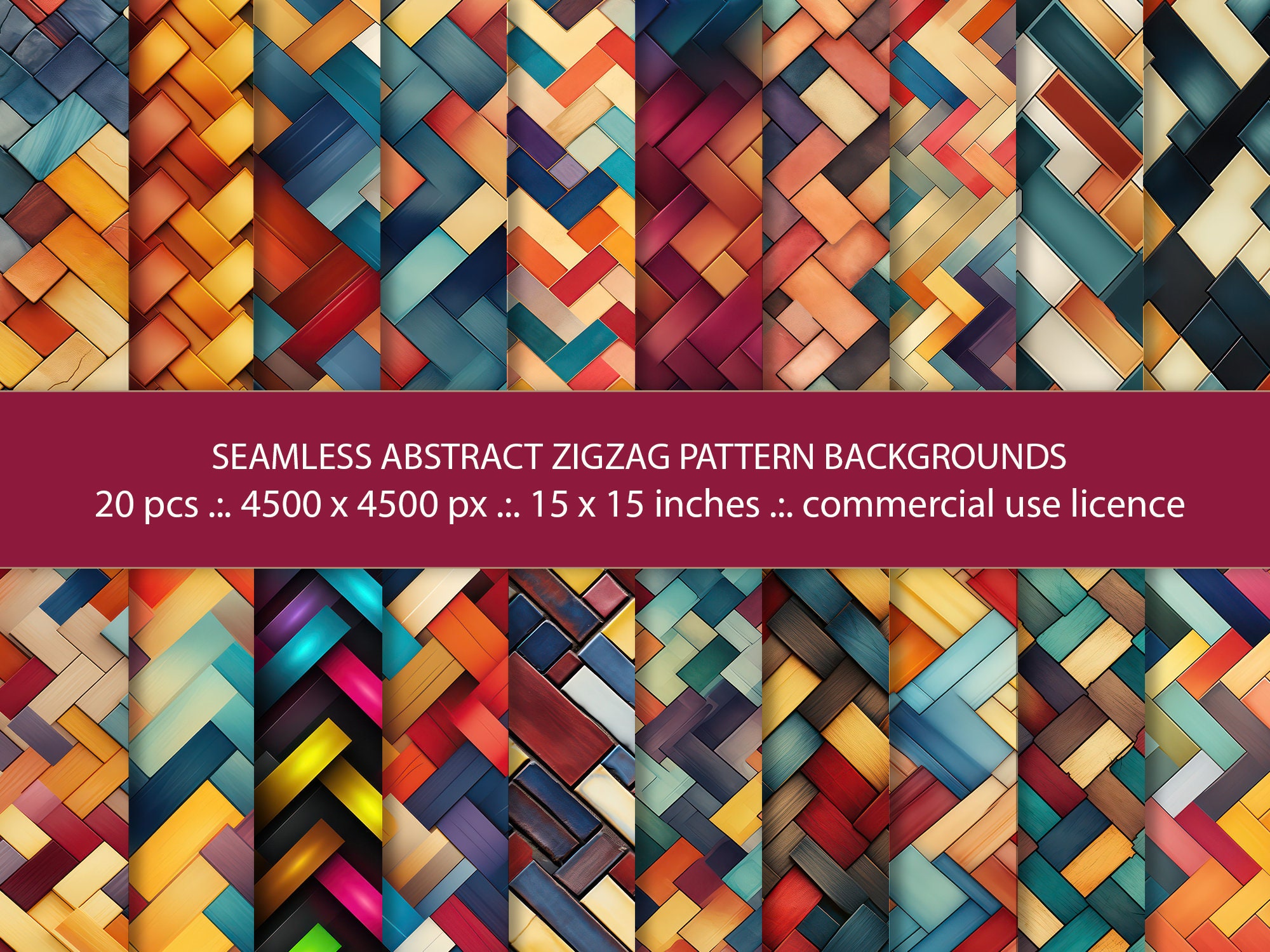20 Seamless Abstract Zygzag Pattern Backgrounds, Retro Texture Rainbow ...