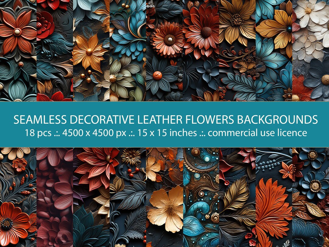 18 Seamless Decorative Leather Flowers Backgrounds, Vintage Leather ...