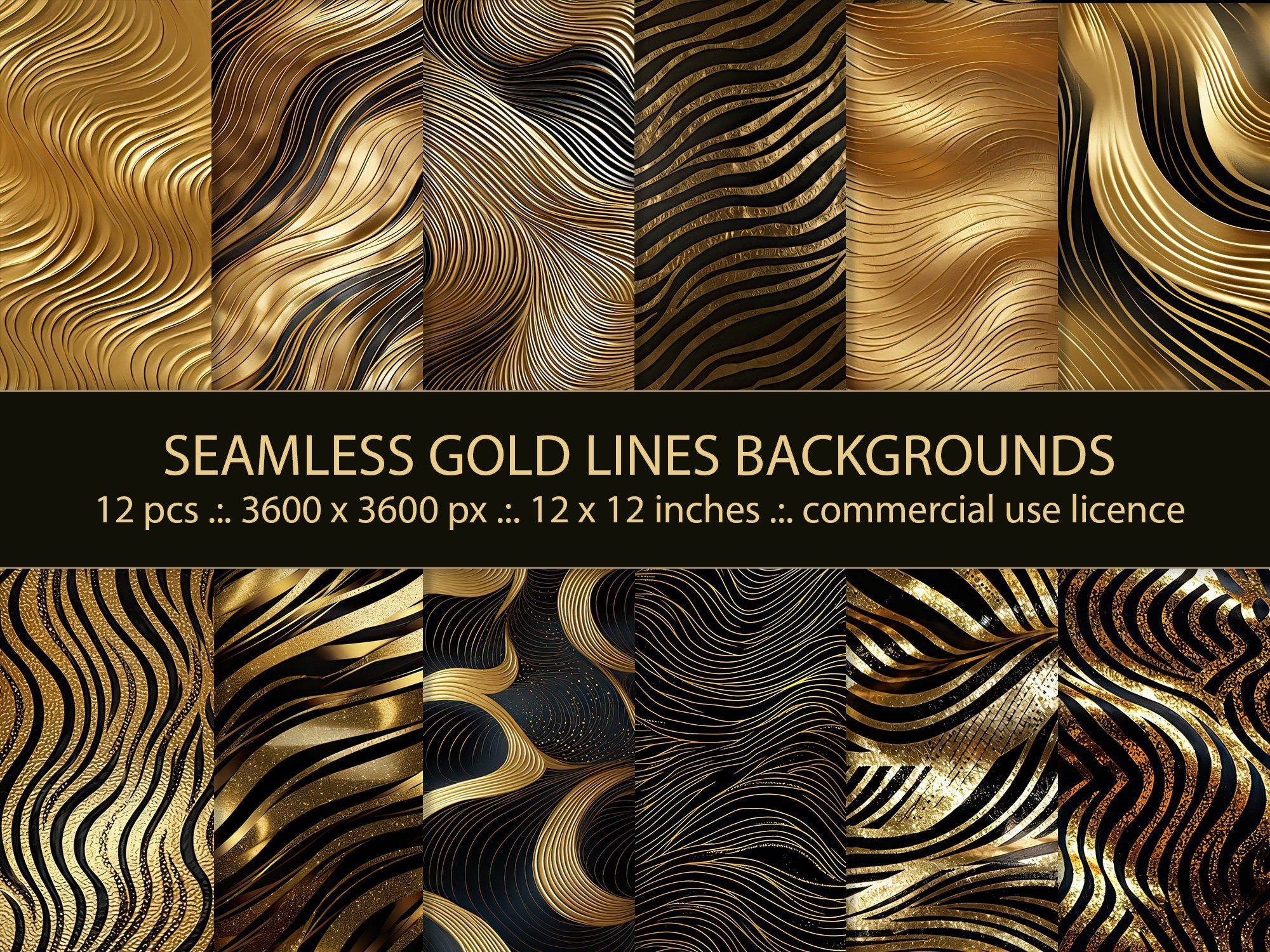 Luxury Golden Lines and Waves Seamless Patterns Abstract Metallic Gold ...