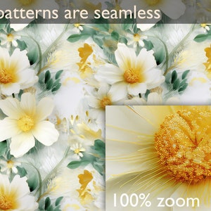 Watercolor Floral Papers: Green & Yellow Spring Flowers (digital ...